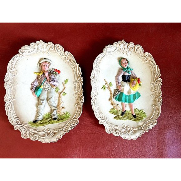 Lefton | Wall Decor | Vintage Lefton Farmhouse Boy Girl 3d Ceramic Oval ...